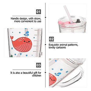 VOSAREA Decor 350ml Cartoon Glass Milk with Straw and Scale Whale Water Glass Mug Animal s Coffee Tea Juice Beverage Containers Cup