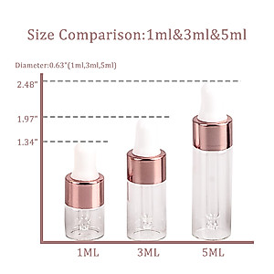 Easeen 50 Pcs Sample Dropper Bottles, 1ml Mini Dropper Bottles with 2 Pcs Plastic Droppers for Traveling Essential Oils DIY Cosmetic Liquid Sample Perfume (Rose Gold)