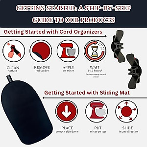 Heimn Sliding Mat and two Cord Organizers compatible with KitchenAid 4.5-5 Qt Tilt-Head Stand (4.5-5Qt Black Mat＋2xBlack Kitchen Accessories, 22x38-8.66x14.96")
