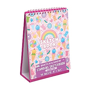 OOLY Sketch and Show Standing Sketchbook with 45 large 10.5 x 8" pages, Perforated to be easily removed, 120 GSM/ 32lb, Perfect for Markers, Colored Pencils and More [Sugar Joy]
