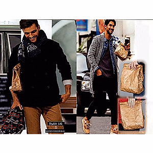 Hangnuo 2 Pack Insulated Brown Paper Lunch Bags Reusable, Retro Lunch Sacks for Adults Work Office, Brown Paper - 10" x 8" x 4.3"