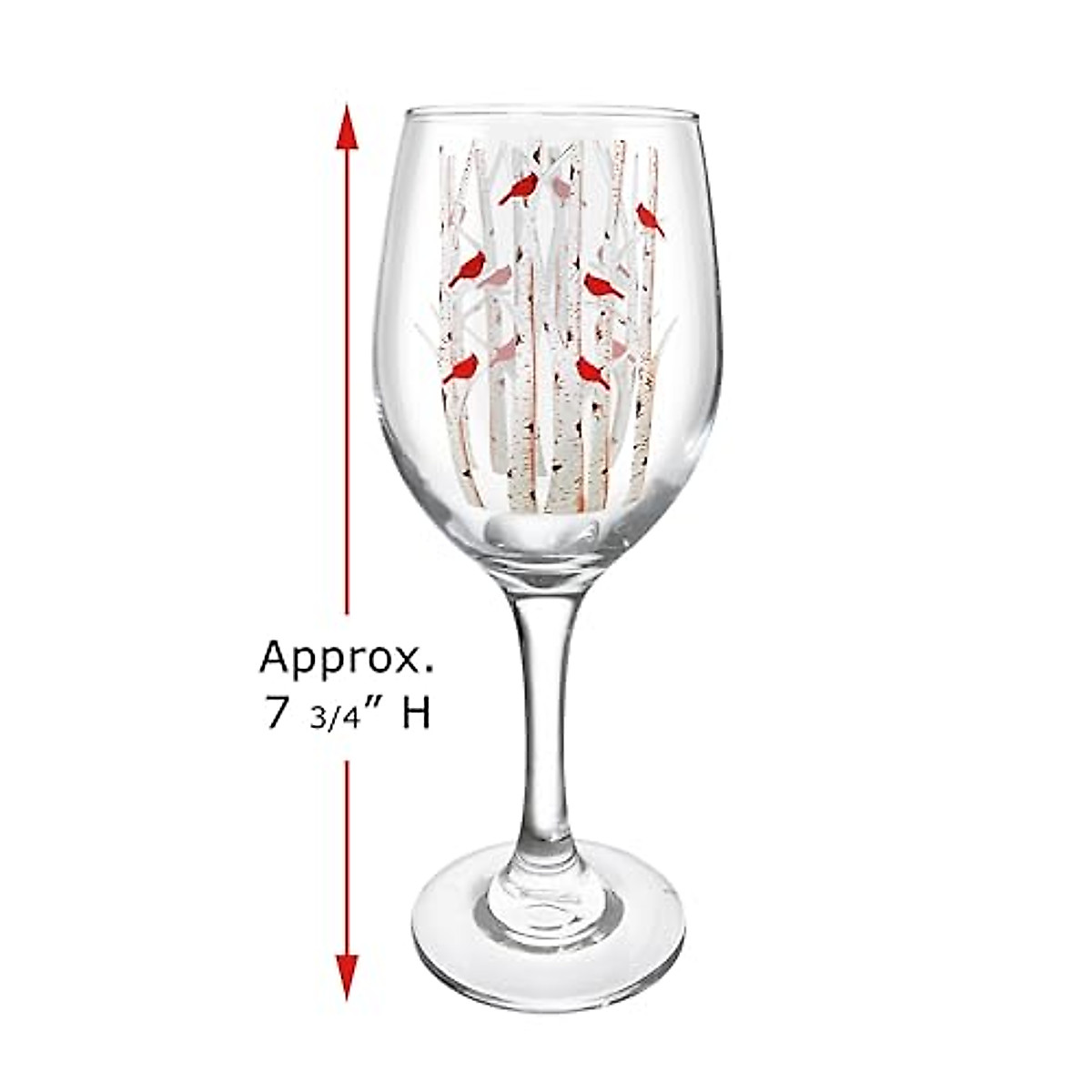BANBERRY DESIGNS Cardinal Wine Glass - Set of 2 - Stemmed Glasses - Cardinals Perched on White Birch Trees - 7 3/4" Tall 12 oz