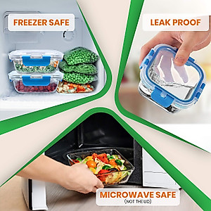 NutriChef 24pcs Glass Food Storage Containers, (12 Stackable Heavy Duty Meal Prep Containers w/ 12 Airtight Lids), Microwave, Freezer, & Dishwasher Safe for Food, Snacks, Fruit & More, (Blue)