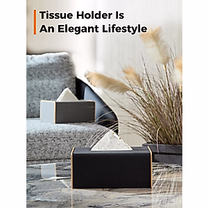 Cloudever Tissue Box Holder Cover Rectangular, Modern PU Leather Decorative Tissue Holders Organizer-Starry Black