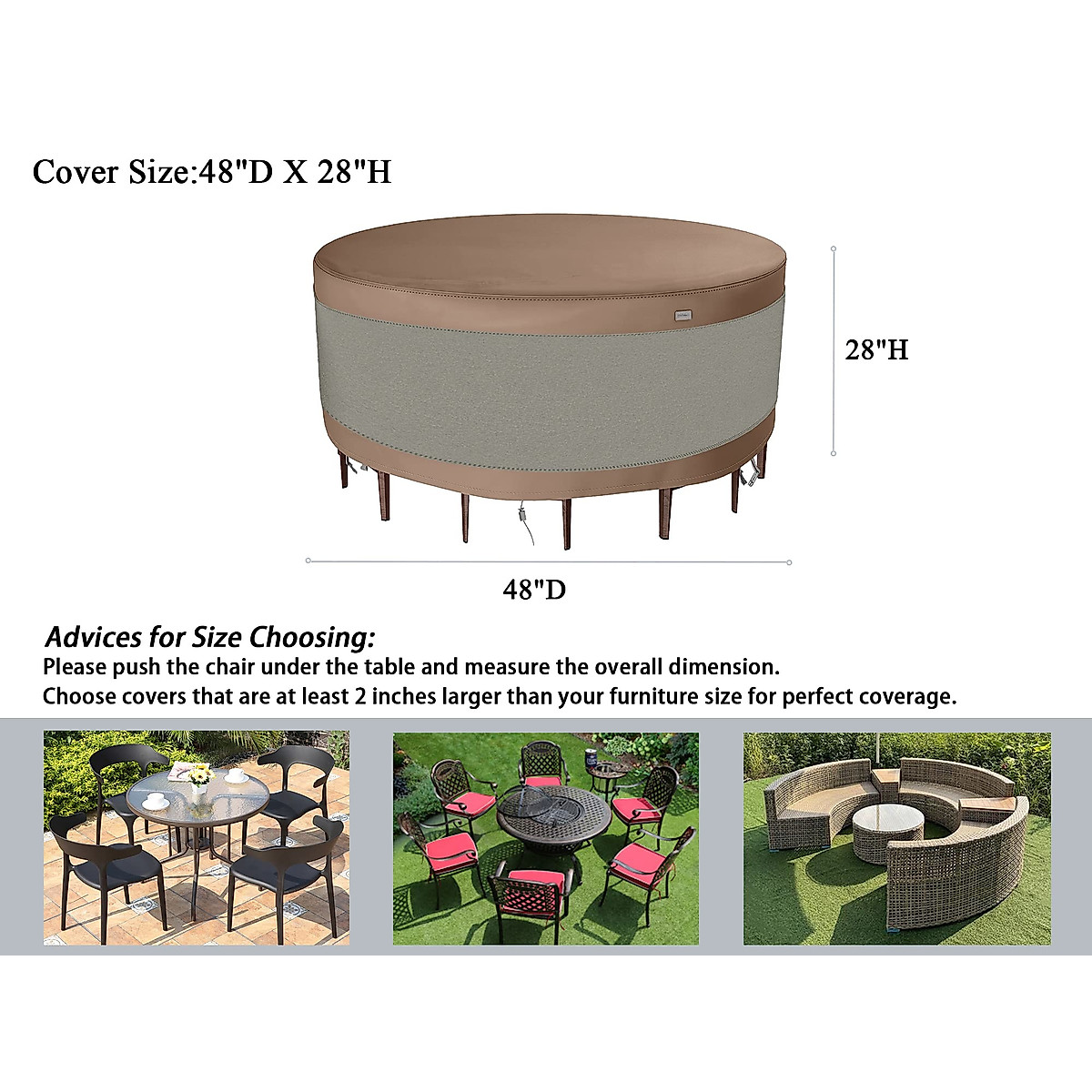 Garden Balsam Patio Furniture Cover Beige 48" D X 28" H Round Waterproof Outdoor Table Chair Set Covers Outdoor Sectional Cover Outdoor Furniture Set Cover