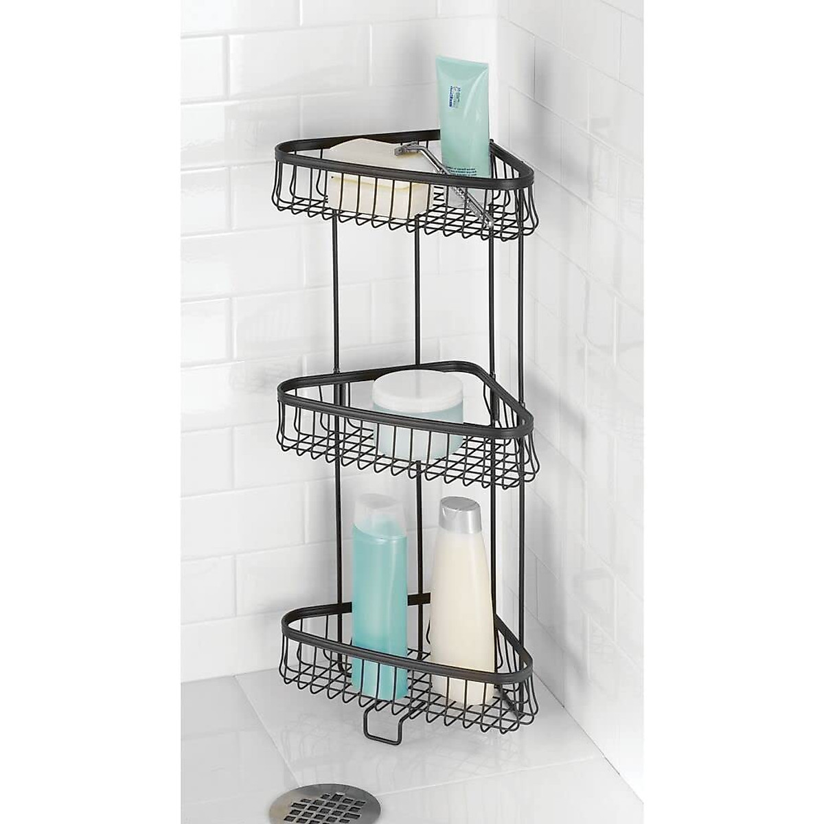 mDesign Metal Bathroom Shelf Unit - Freestanding Vertical Storage for Organizing and Storing Hand Towels, Body Lotion, Facial Tissues, Bath Salts - 3 Shelves, Hyde Collection - Matte Black