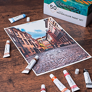 GenCrafts Acrylic Paint - Set of 50 Premium Vibrant Colors - (22 ml, 0.74 oz.) - Quality Non Toxic Pigment Paints for Canvas, Paper, Wood, Crafts, and More