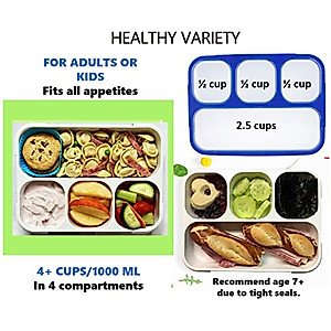 Bento Lunch Box for Kids Boys Adults, School Lunch-Box 4 Leakproof Compartments Snack Container with Utensils, Blue