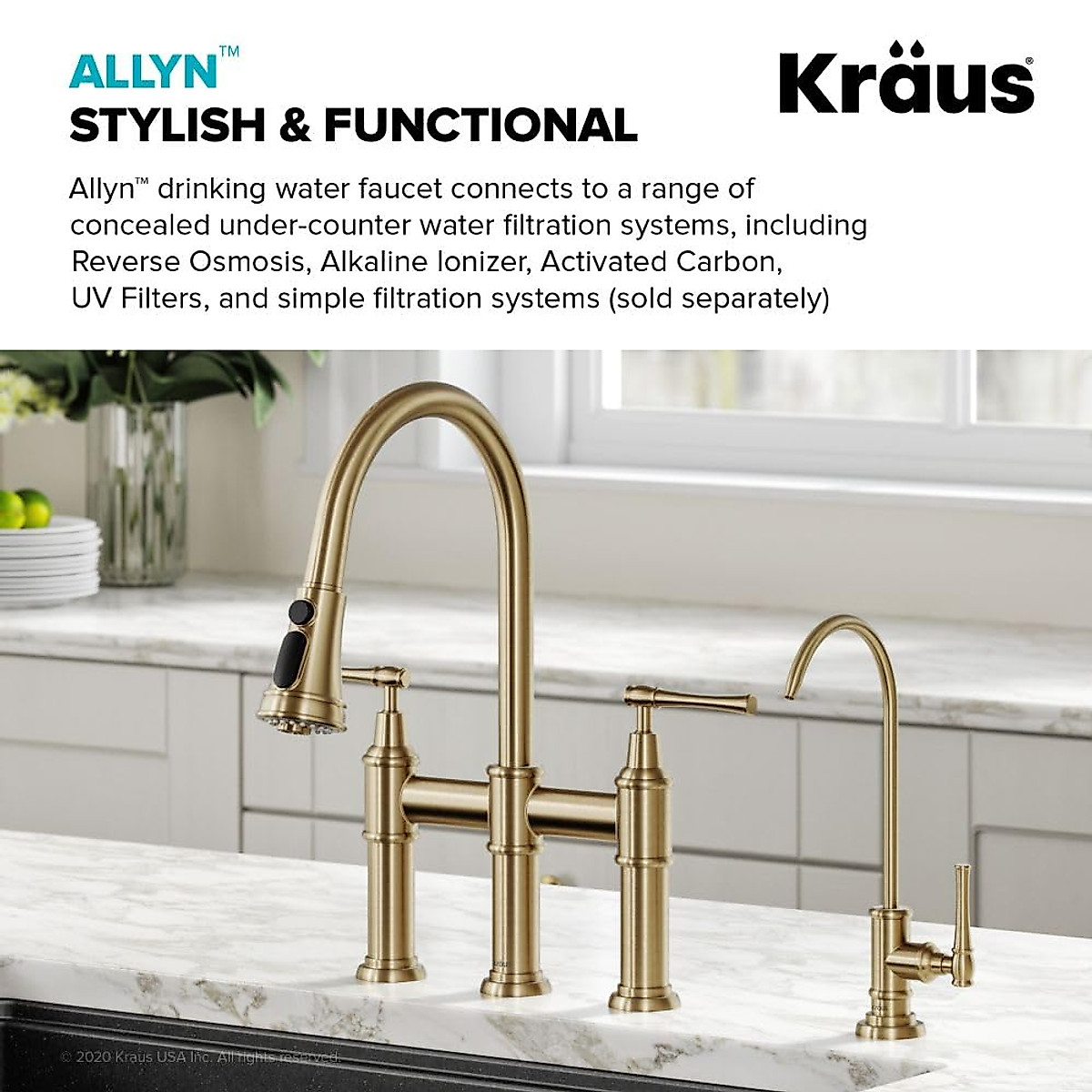 KRAUS Allyn 100% Lead-Free Kitchen Water Filter Faucet in Brushed Gold, FF-102BG