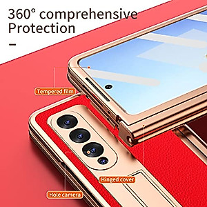 EAXER for Samsung Galaxy Z Fold 3 5G Case, Full Coverage Shockproof Hinge Case Built-in Screen Protector Stand PC Cover with Stylus Pen (Red)