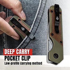 Kizer Mini Militaw Pocket Knife for EDC, 2.82'' D2 Blade Folding Knife, Brown & Green G10 Handle Small EDC Knife with Pocket Clip, Camping Hunting Knife for Men Women Gift V3634SM2