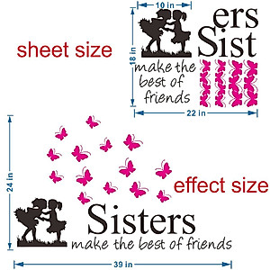 ANFRJJI Sisters Make The Best Friends Wall Decal with Butterfly Art for Girls Room - Removable PVC Vinyl Sticker - Effect 39x24 inch - Sisterhood Quote JWH174 (Black+Blush Butterfly)