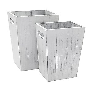 Farmlyn Creek 2 Piece Rustic Bathroom Trash Can Set with Handles for Bedroom, Living Room, Office (White-Washed, 2 Sizes)