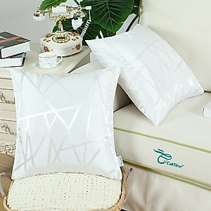 CaliTime Pack of 2 Throw Pillow Covers Cases for Couch Sofa Home Decor Modern Shining & Dull Contrast Triangles Abstract Lines Geometric 16 X 16 Inches White