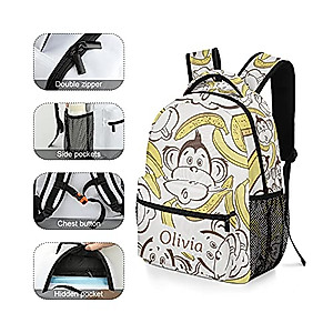 Cute Monkeys Banana Bag Backpack Personalized Name Waterproof for Boys Gift