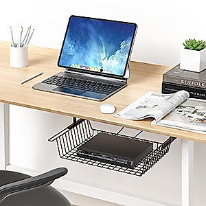 Under Desk Storage Shelf 1 Pack - Metal Under Desk Drawer Slide Out - No Drill/Drill Under Desk Cable Management Tray Basket - Large Under Table Organizer Rack for Home Office, 12.6 x 9.45 x 3.93in