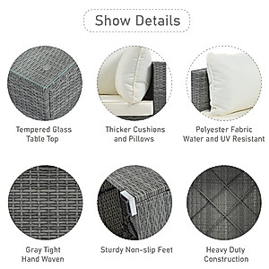 8-Pieces Outdoor PE Wicker Sectional Sofa Set, Outdoor Patio Furniture Sets with Coffee Table and Water Resistance Cushions, All-Weather Conversation Set for Garden Backyard Patio (Beige)