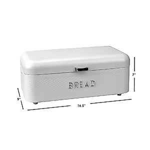 Home Basics Bread Box For Kitchen Countertop, Metal, (White), Vented With Hinge Top and Non-Skid Feet | Large Bread Box | Keeps Loaves, Bagels, Croissants Fresh