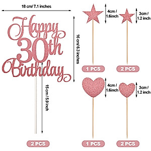 30th Birthday Cake Decorations Set Include 30th Birthday Candles Numeral 30 Cake Candles and Happy 30th Birthday Cake Toppers with Heart Star Cupcake Picks for Birthday Party (Rose Gold Series)