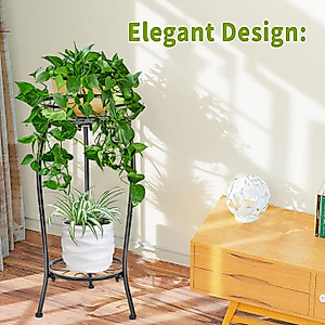 THKFUL Metal Plant Stands Indoor Outdoor, 2 Tier Tall Potted Plant Stand Plant Shelf Flower Pot Stand Iron Plant Holder for Multiple Planter,Rustproof Corner Plant Rack(20.3'')
