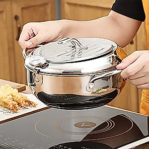 BestAlice Deep Fryer Pot, 8in(2.2L) Stainless Steel Frying Pot, Upgrade Deep Fryer Pot with Thermometer, Japanese Small Deep Frying Pot with Oil Drip Drainer Rack for French Fries Fish Chicken