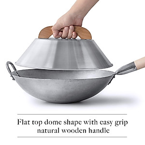 Mammafong Aluminum Wok Cover for 14" Hand Hammered Wok, 13 inch Flat Wok Lid