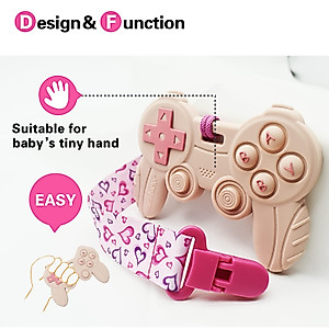 Cool Remote Game Control Teething Toy for Babies 0-6 6-12 Months,Game Controller Teether for Gamer Parents,Baby's First Valentines Day Gifts,Silicone Remote Chew Toys（Pink