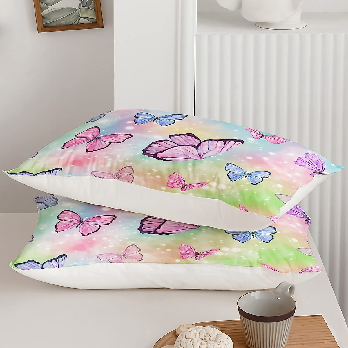 BailiPromise Colorful Butterfly Comforter Set Twin Tie Dye Butterfly Bedding Set for Girls Kids Rainbow Bed Set 1 Comforter and 2 Pillowcases Ultra-Soft Lightweight