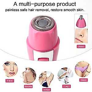 Rechargeable Facial Hair Removal for Women - Painless Nose Ear Eyebrows Trimmer Remover (Pink 2 in 1)