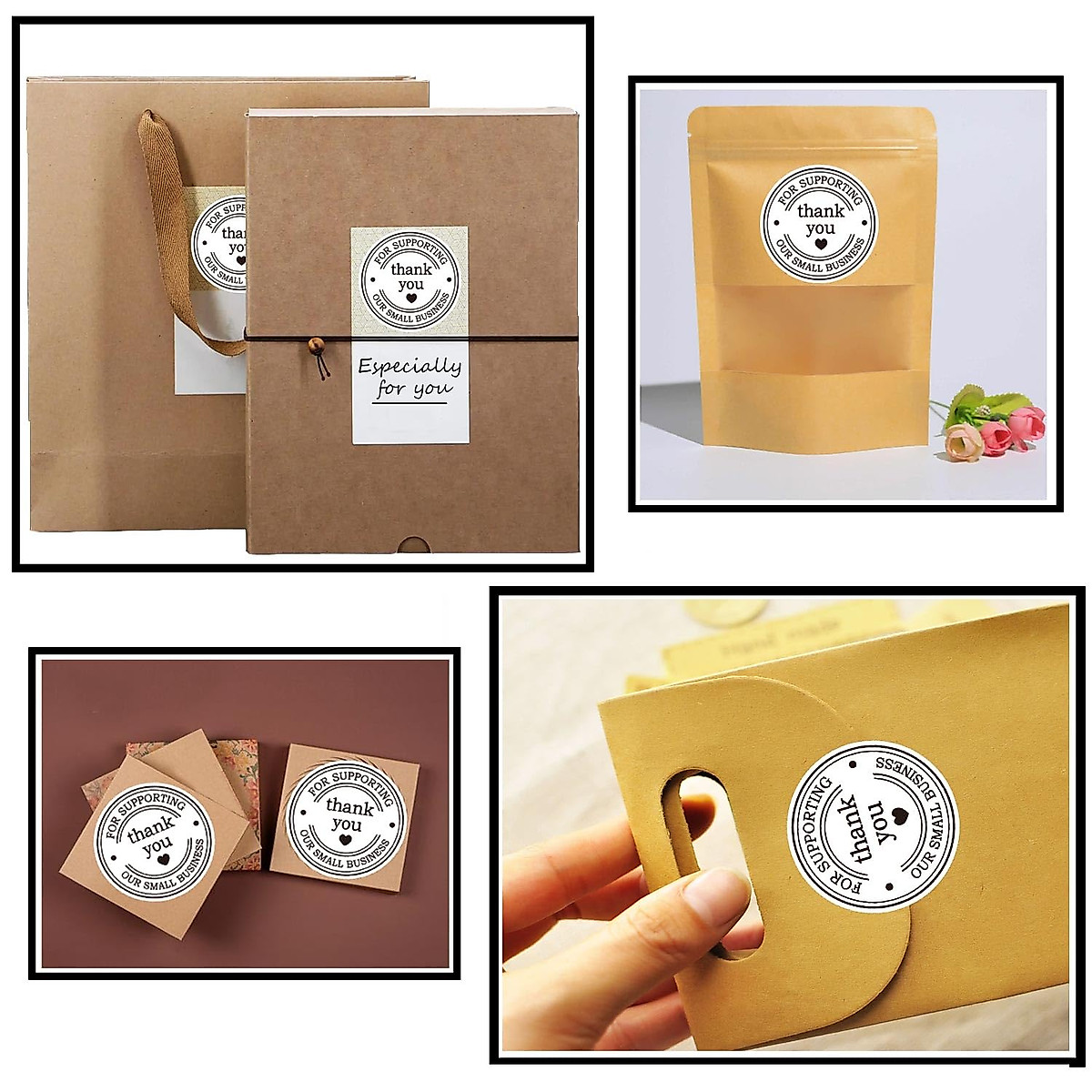 1.5" Round Thank You Stickers - Printed Thank You for Supporting Our Small Business Stickers with Hearts - 500 Thank You Labels Per Roll