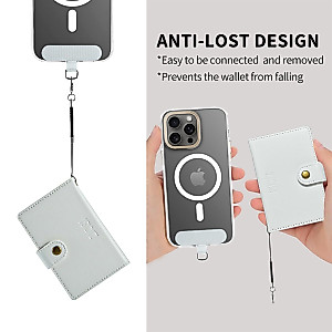 ZICISI Magnetic Credit Card Holder,Compatible with Magsafe Wallet Apple for iPhone 16 15 14 13 12 pro max/Mini/Plus,Anti-Loss & PU Leather & RFID Blocking,White