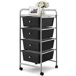 MAT EXPERT 4-Drawer Rolling Storage Cart, Mobile Organizer Cart w/Plastic Drawers & Casters, 4-Tier Rolling Storage Cart, Metal Frame Multipurpose Trolley Bin for Home/Office/School (Black)