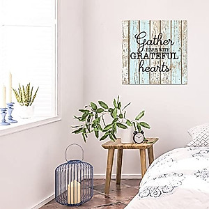 Gather Here With Grateful Hearts Brass Plaque On Wood Double Sided Wooden Signs Good Vibes Wood Sign No Fading Fashion Sports For Baby Shower 25cmx25cm
