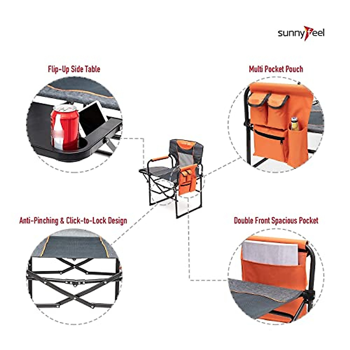 SUNNYFEEL Oversized Camping Directors Chair, Portable Folding Lawn Chairs for Adults Heavy Duty with Side Table,Pocket for Beach, Fishing,Picnic,Concert Outdoor, Foldable Camp Chairs