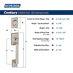 Schlage F58 CEN 619 Century Exterior Handleset with Deadbolt, Satin Nickel (Exterior Half Only)