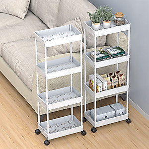 Sooyee 4-Tier Rolling Cart,Utility Carts with Wheels,Cute Room Decor,Organization and Storage for Office,Bedroom,Bathroom, Kitchen, Living Room, Laundry Room,White