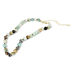 POMINA Real Amazonite Natural Gemstone Beaded Choker Necklace Semi Precious Stone Choker for Women (amazonite)