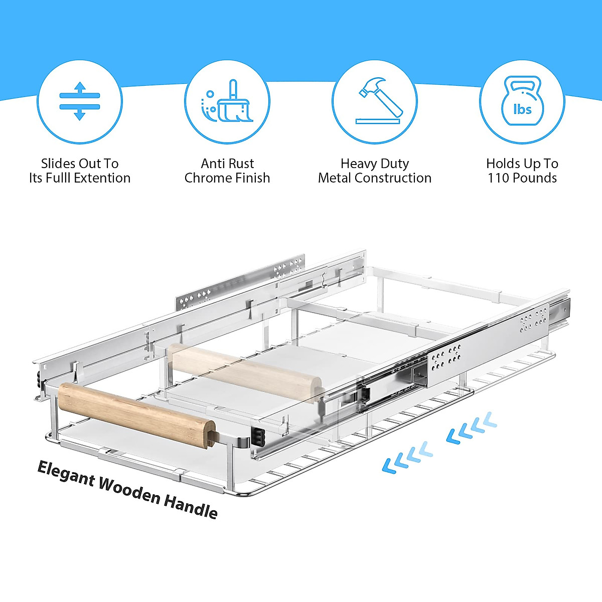 GNEOUS Greal Expandable Cabinet Pull Out Basket Heavy Duty Slide Out Pantry Shelves Under Sink Organizers And Storage For Kitchen, Bathroom, Wardrobe, Cupboard, Adjusted Width 11.8"-18", 1 Pack