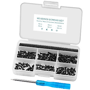 180Pcs M2.0 Series Laptop Screws Notebook Screws Set Kit for Laptop Notebook and SSD HDD DVD-RW, M2 x 3mm/4mm/5mm/6mm/8mm/10mm,6 Size Item