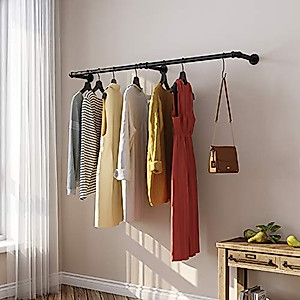 GREENSTELL Clothes Rack, 69.5 Inches Industrial Pipe Wall Mounted Closet Rod, Space-Saving Heavy Duty Hanging Clothing Rack, Detachable hanger Bar, Multi-Purpose Hanging Rod for Closet Storage 3 Base