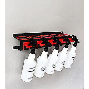 DALLYOUGU Spray Bottle Rack Storage,Spray Bottle Holder Wall Mount, Spray Storage Rack Organizer Aerosol Can Rack Organizer With 5 Holes And 5 Plastic Hanging Hooks Cleaning Detailing Tools Hanger