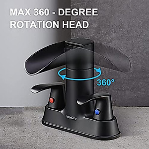 Black Waterfall Spout Bathroom Faucet, WaterSong 2-Handle Bathroom Sink Faucet with Pop Up Drain & Supply Lines, RV Lavatory Vessel Faucet 4 Inch Centerset Waterfall Bathroom Faucet, 2 or 3 Hole