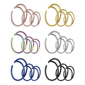 Gejoy 18 Pieces 20 G Moon Nose Ring Surgical Steel Septum Ring for Cartilage Helix Ear Piercing, 3 Sizes, 6 Colors