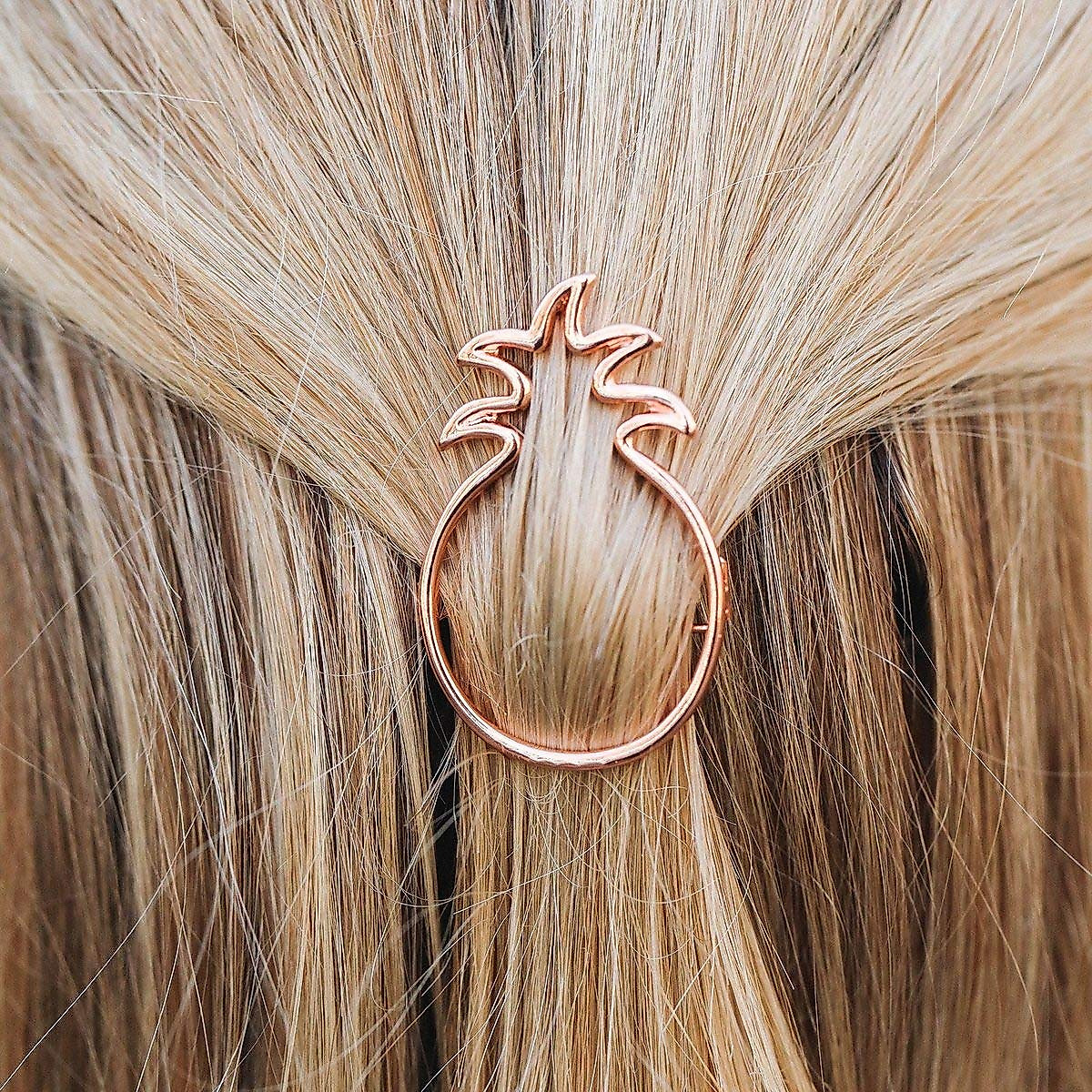 Pura Vida Rose Gold Pineapple Hair Barrette - 100% Brass Base, Stylish Clip Design - 2 Inches