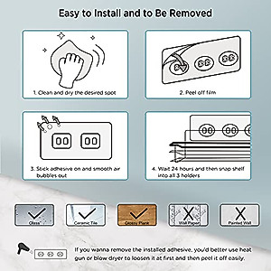 Sooreally Adhesive Shower Caddy Shelf Organizer, 2 Pack Bathroom Storage Rack with 8 Hooks and 3 Suction Stickers for Inside Shower, SUS304 Rustproof, No Drilling Wall Mounted (Polished Silver)