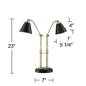Possini Euro Design Sentry Mid Century Modern Desk Lamp 23" High with USB Charging Port Black Brass Gold Metal LED Adjustable Cone Shade for Living Room Bedroom House Bedside Nightstand Office