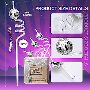 12 Pieces 70s Disco Ball Straws 70s Disco Ball Cups Birthday Party Decorations Mirror Disco Decorative Straws Disco Party Retro Decorations for Dance Holiday Wedding Birthday Supplies(Silver)