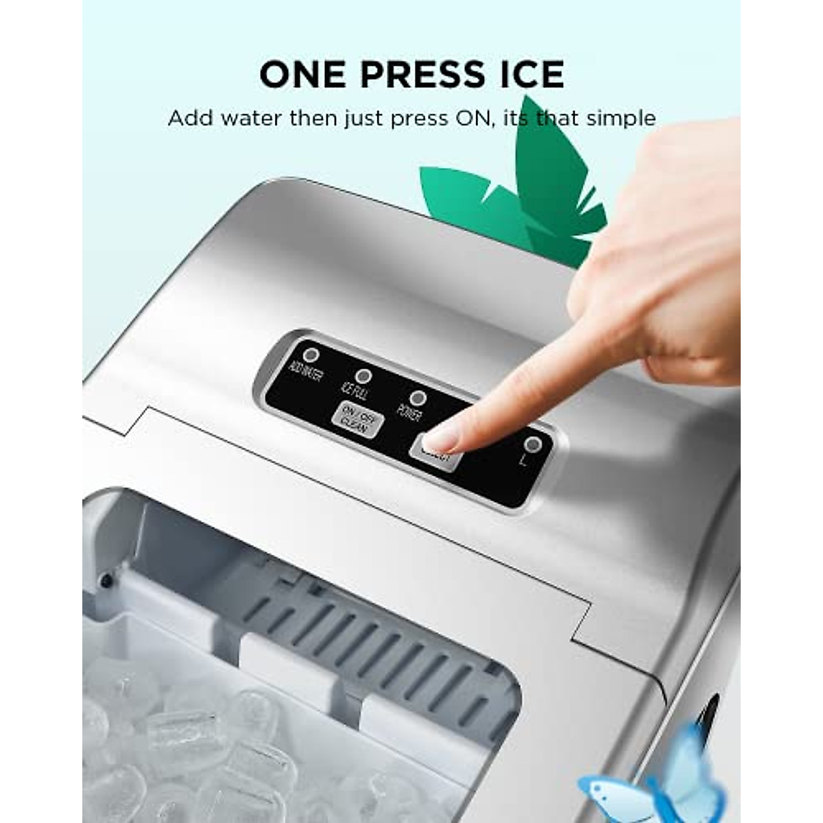 Silonn Ice Maker Machine for Countertop, 9 Bullet Cubes Ready in 6 Minutes, 26lbs 24Hrs Portable Self-Cleaning, 2 Sizes of Bullet-Shaped Home Kitchen Office Bar Party, Silver (WSIM02)