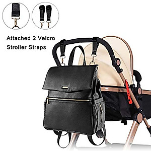 LANDICI Diaper Bag Backpack for Mom,Multifunction Leather Maternity Baby Changing Bag with Stroller Straps,Wipes Pouch,Diaper Bag Organizer,Fashion Diaper Bag Tote for Women,Black