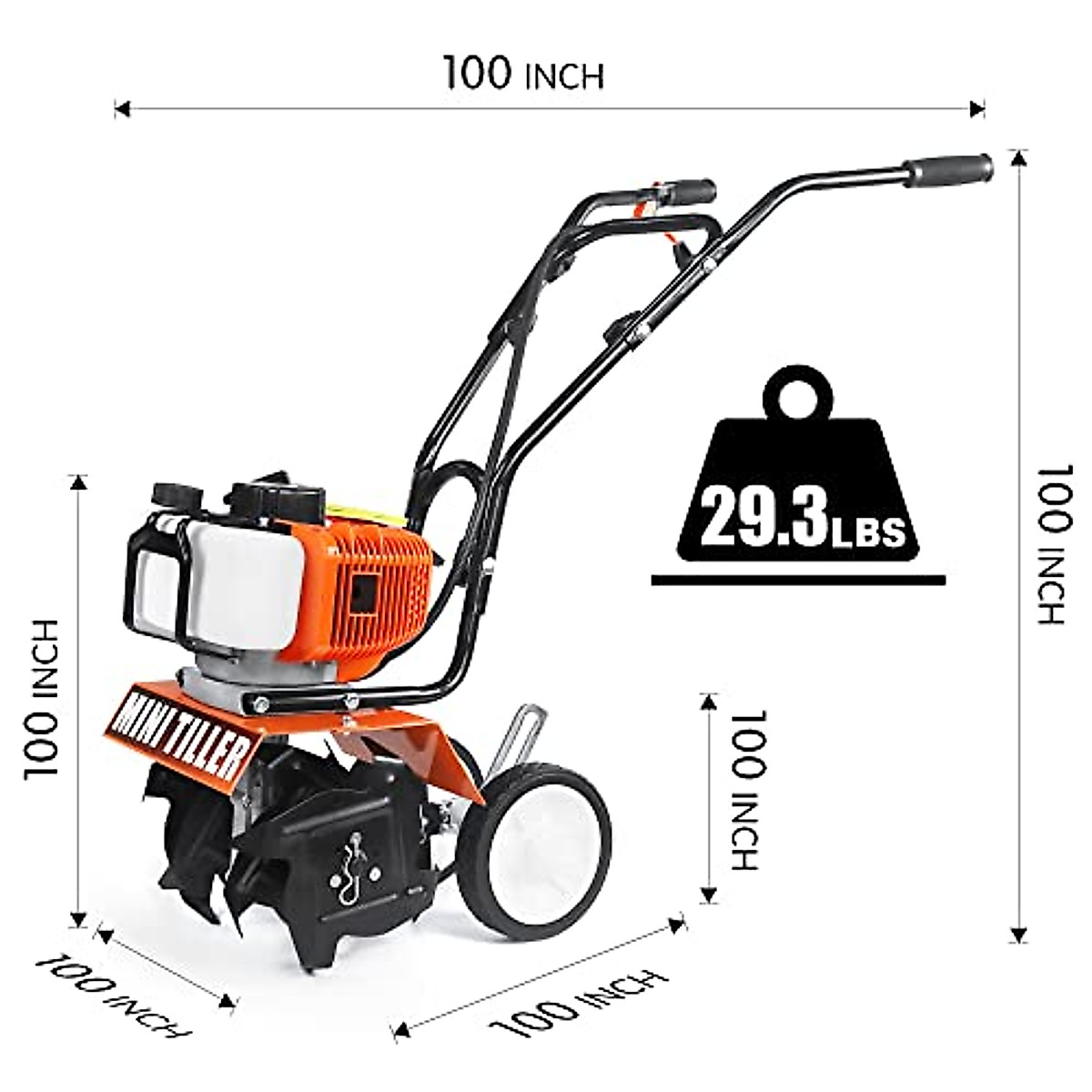 NEOTEC MT520 Mini Tiller Cultivator, 52cc 2 Stroke Gas Powered 4 Premium Steel Adjustable Forward Rotating Tines, Height Adjustable Wheels for Garden & Lawn, Digging, Weed Removal & Soil Cultivation